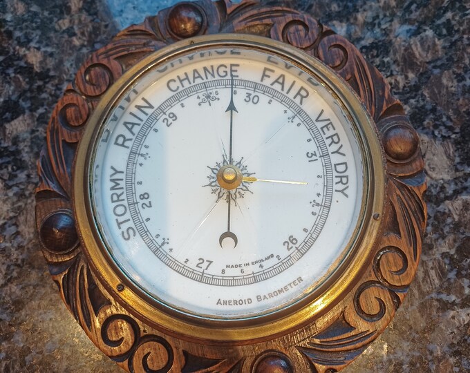 Antique English Made Aneroid Barometer in Carved Decorative Wood ...