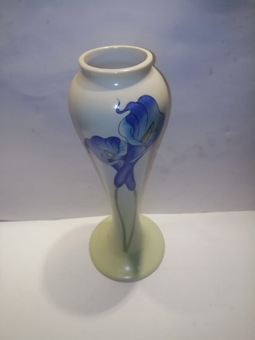 Past Times Art Nouveau Style Ceramic Vase Lily Iris Flower Blue Green ...