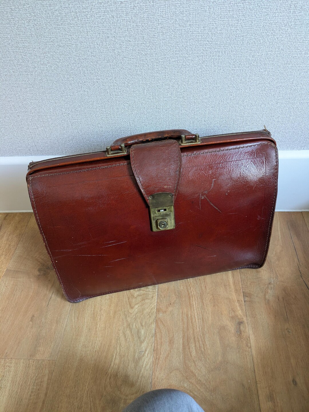 Vintage Brown Leather "cow Hide" Handled Briefcase Circa 1960s in Good ...
