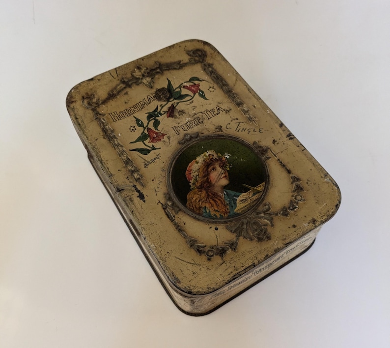 Vintage 1920's Hornimans Empty Pure Tea Metal Tin 1 Lb Depicting Young ...