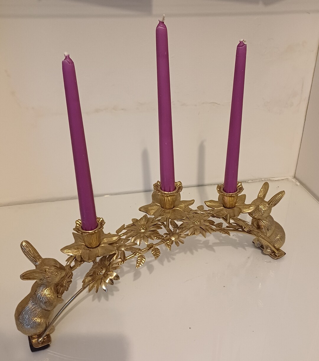 Vintage Rabbit Themed Floral Silver Plated Decorative Candelabra, 3 ...