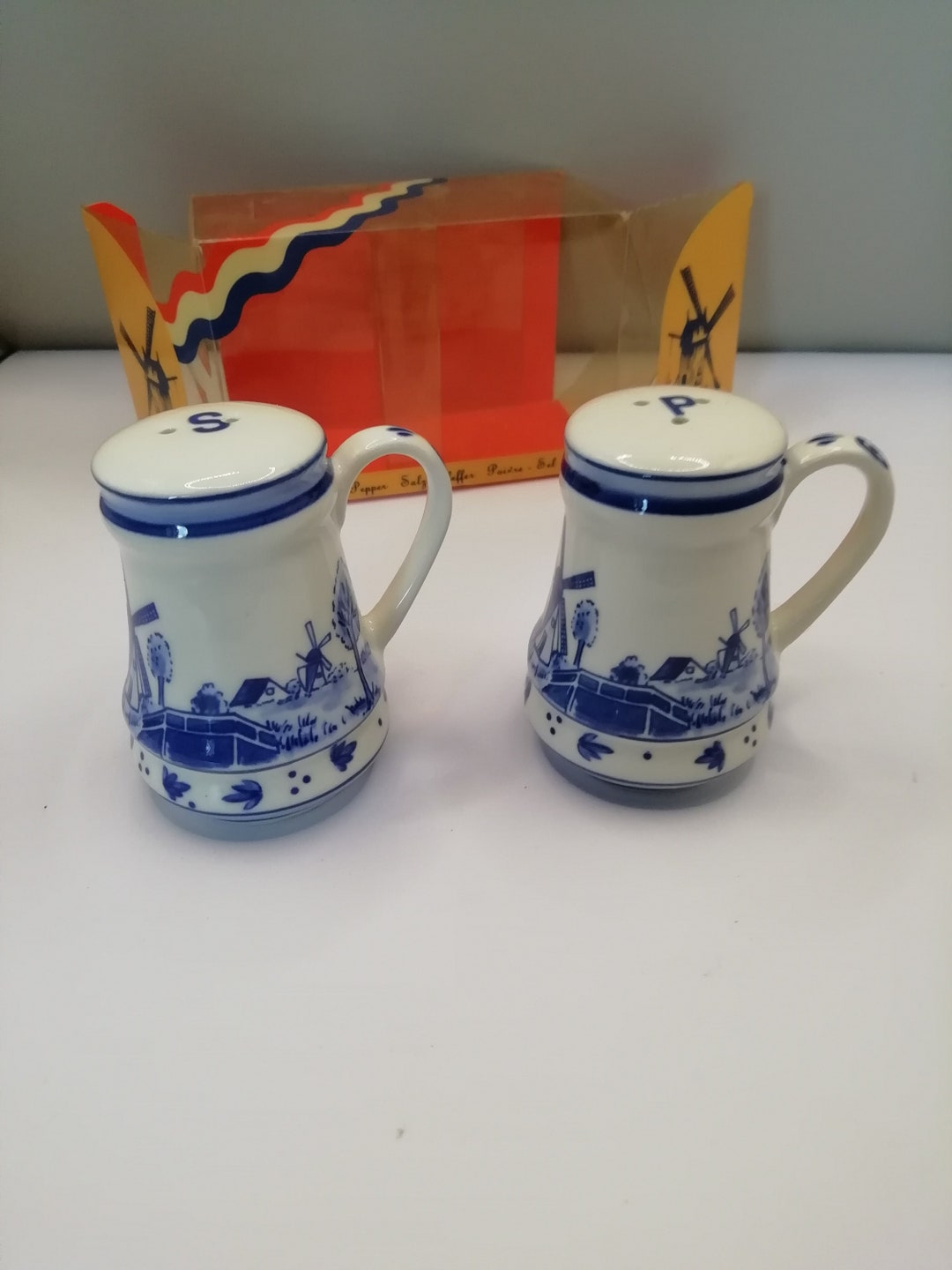 Vintage Delft Salt & Pepper Condiment Set Windmill/barge Themed Mini ...