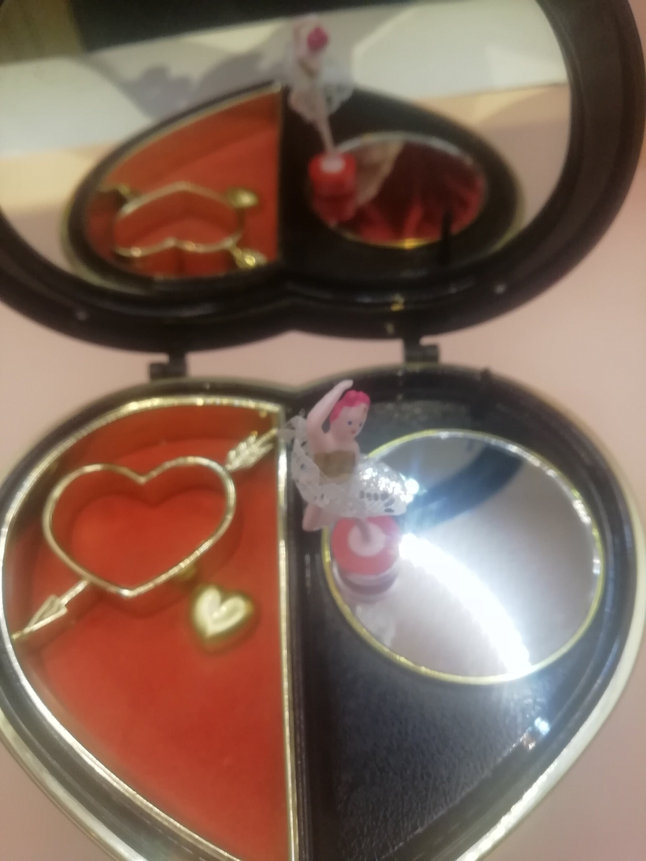 Vintage Japanese Mirrored Twirling Moving Ballerina Heart Shaped ...