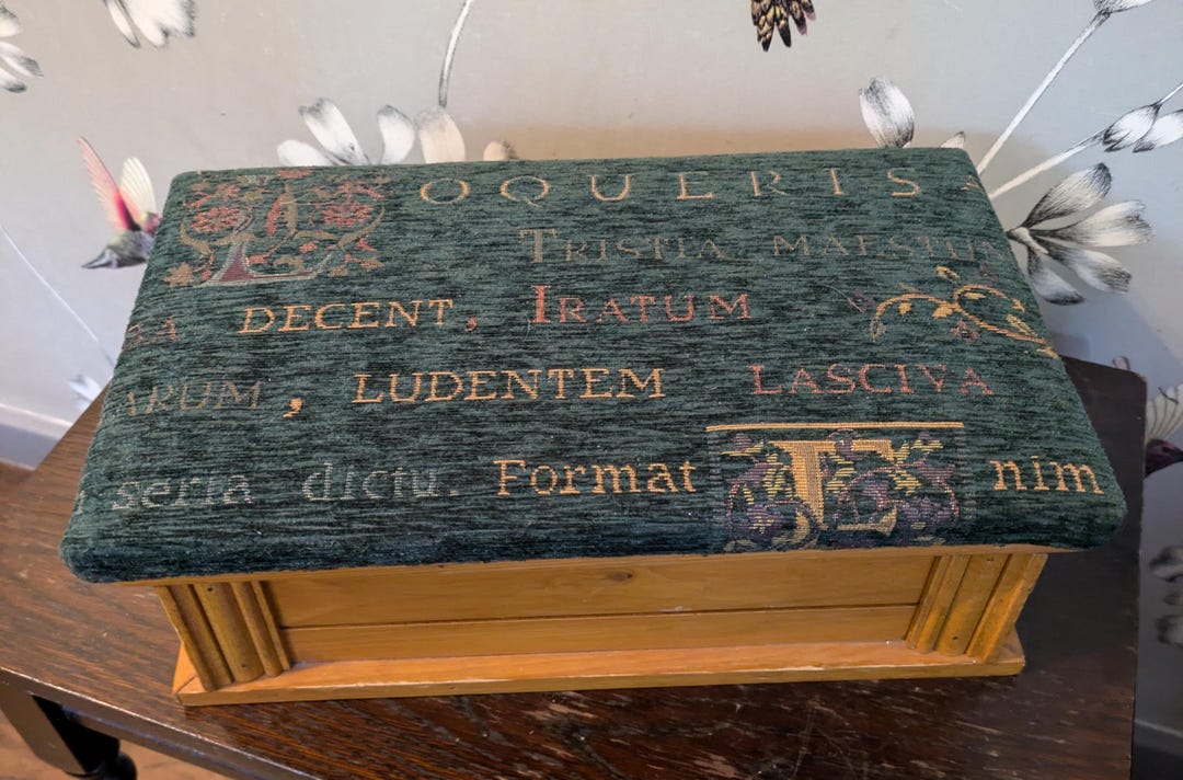 Vintage Padded Lid Wooden Hinged Box Latin Inscriptions. - Etsy