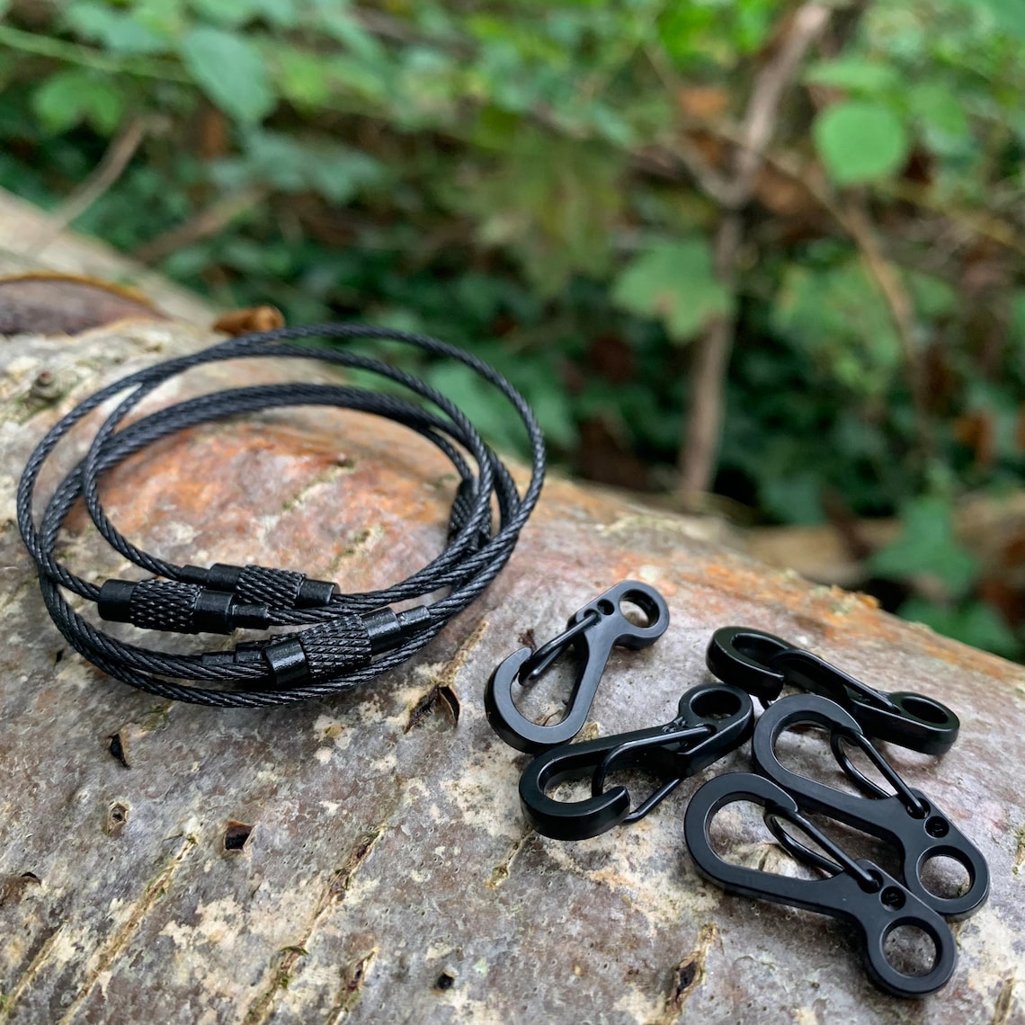 5 Black EDC Aluminium Alloy Micro Carabiner Clips & Metal Wire Key Ring ...