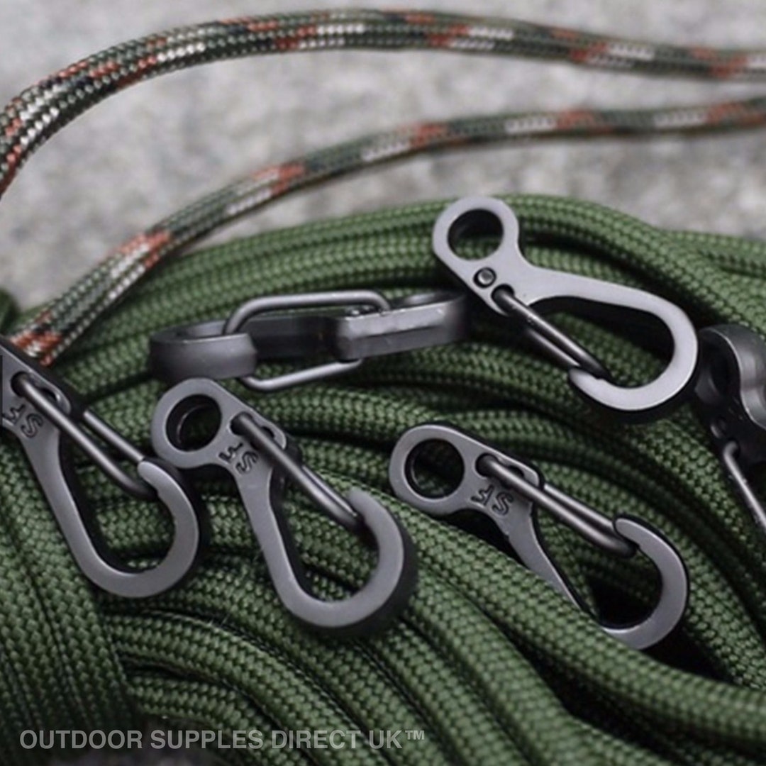 5 Black EDC Aluminium Alloy Micro Carabiner Clips & Metal Wire Key Ring ...