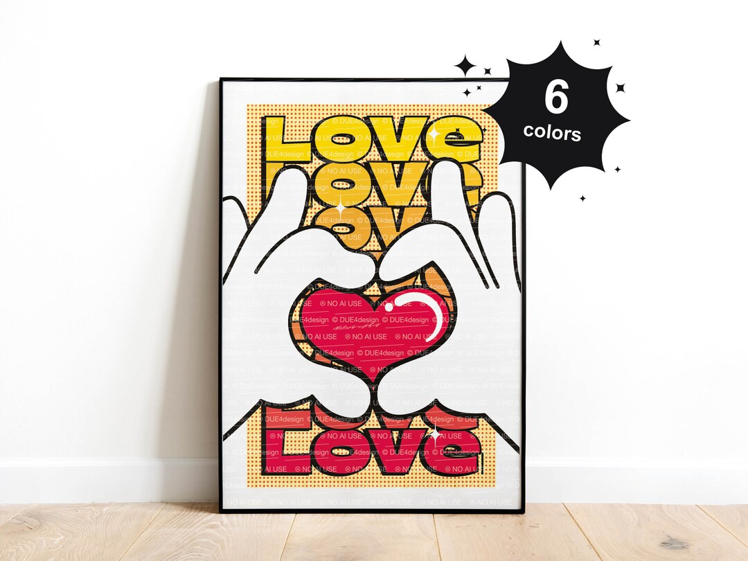 Digital Print Heart Hands Cartoon Heart Hands Poster Print - Etsy