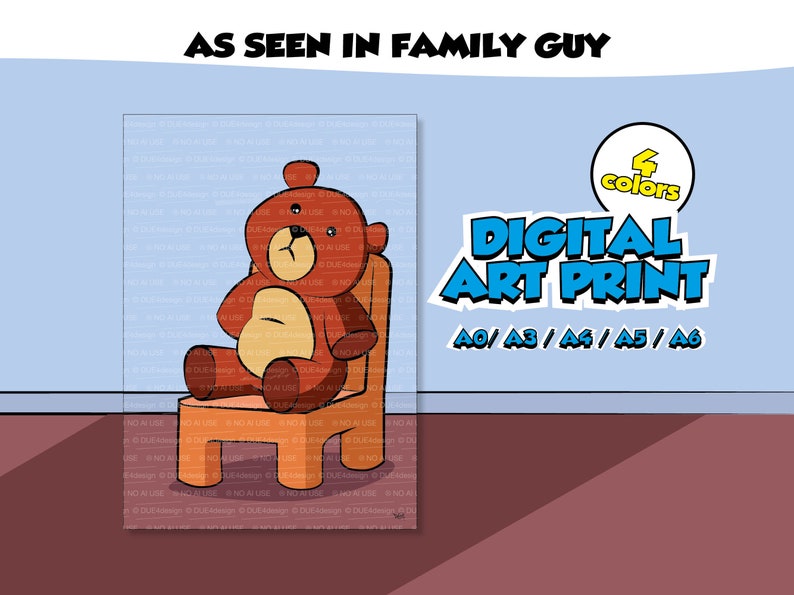 Digital Print Rupert, Family Guy Rupert Print, Stewie Rupert Poster ...