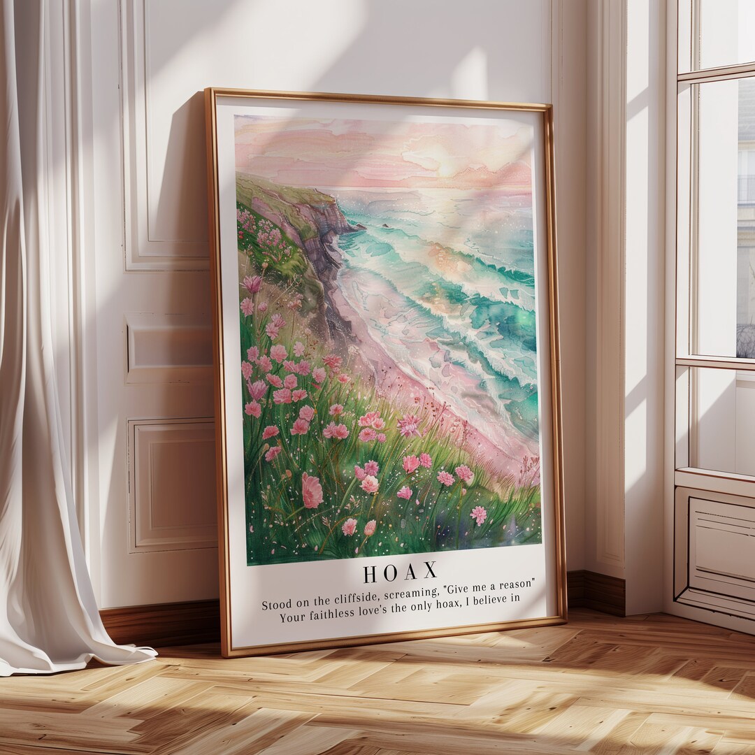 Give Me a Reason Poster, Watercolor Illustration, Floral Cliffside ...