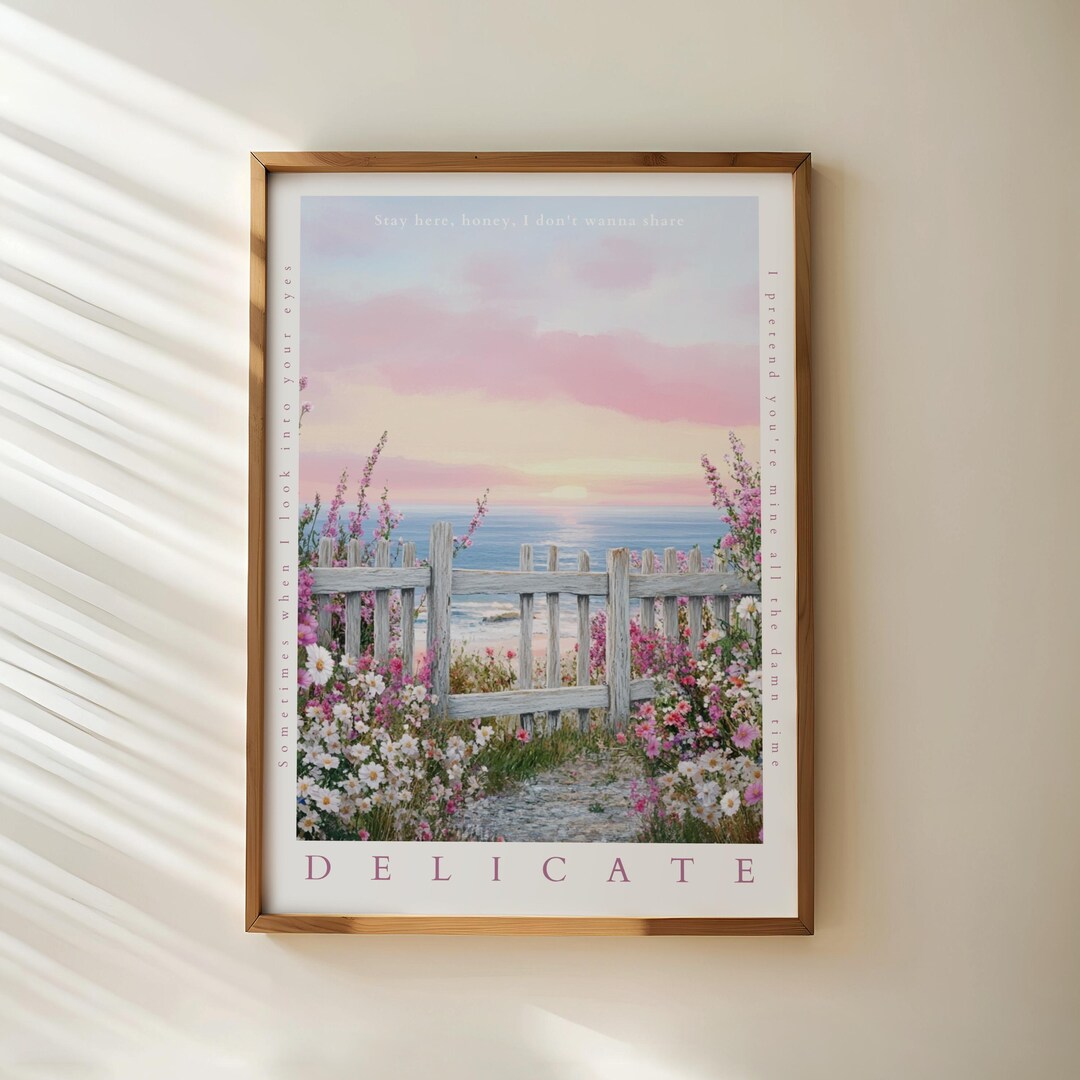 Delicate Poster - A Dreamy Floral Beach Scene - White Picket Fence and ...