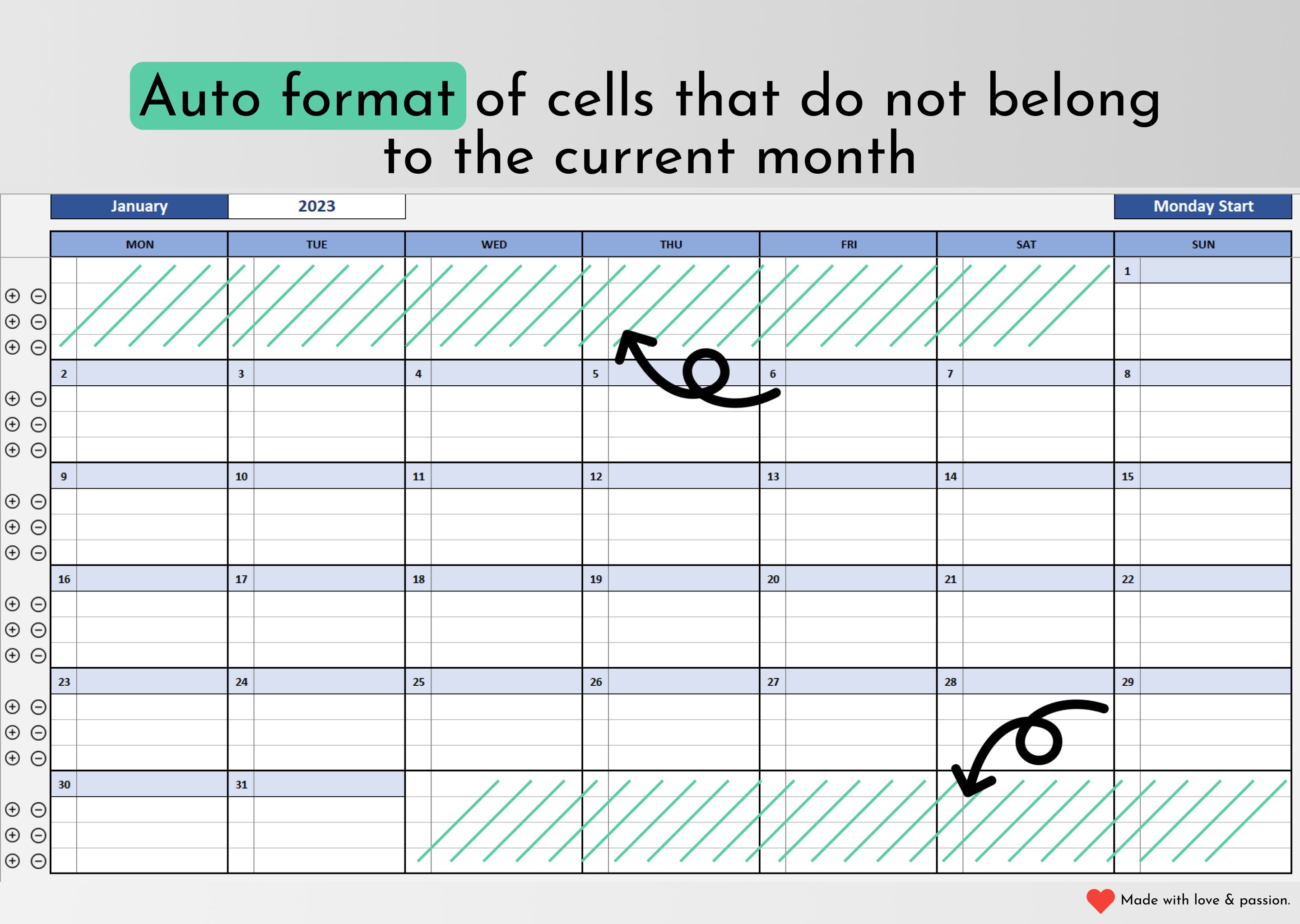LIFETIME EXCEL CALENDAR Planner, Digital Download, Monday and Sunday ...