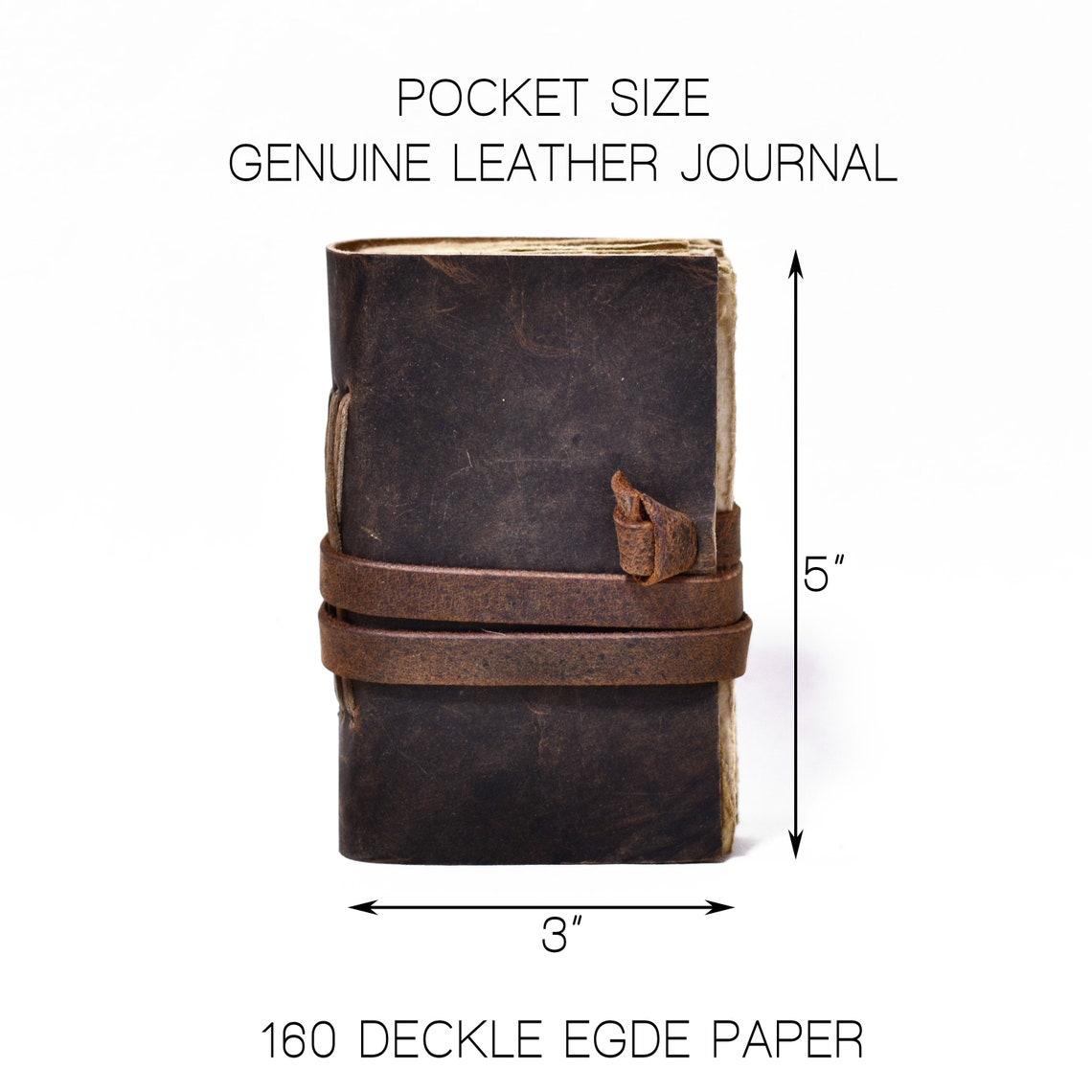 Leather Pocket Journal With Deckledge Paper, 5x3 Inch in Size, Vintage ...
