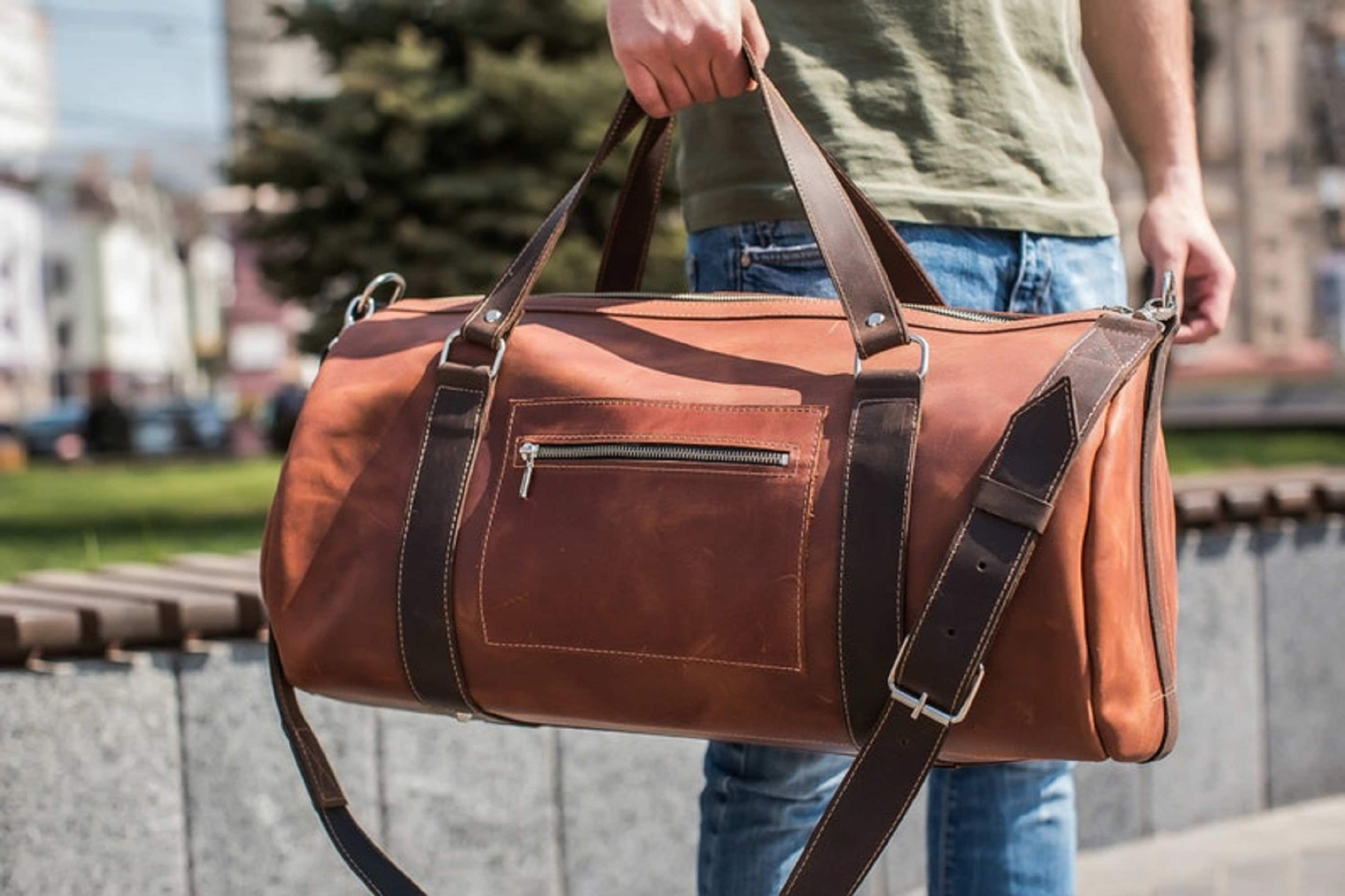 Duffle Bag Genuine Leather Bags for Mens & Women's Handmade Overnight ...