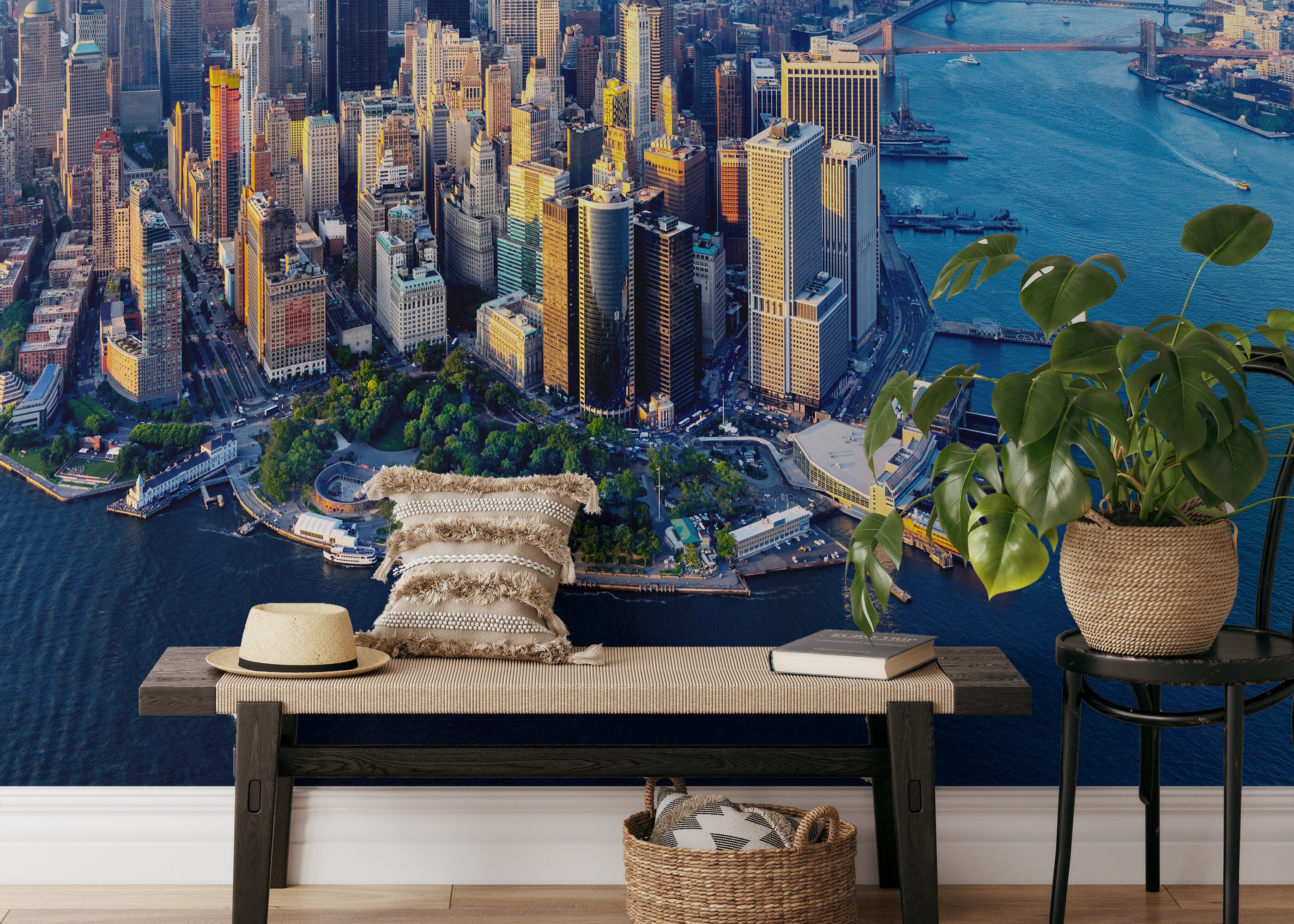 Aerial View of New York City Manhattan Wall Mural, Vinyl Wallpaper, Custom NYC Skyline Wall Art ...