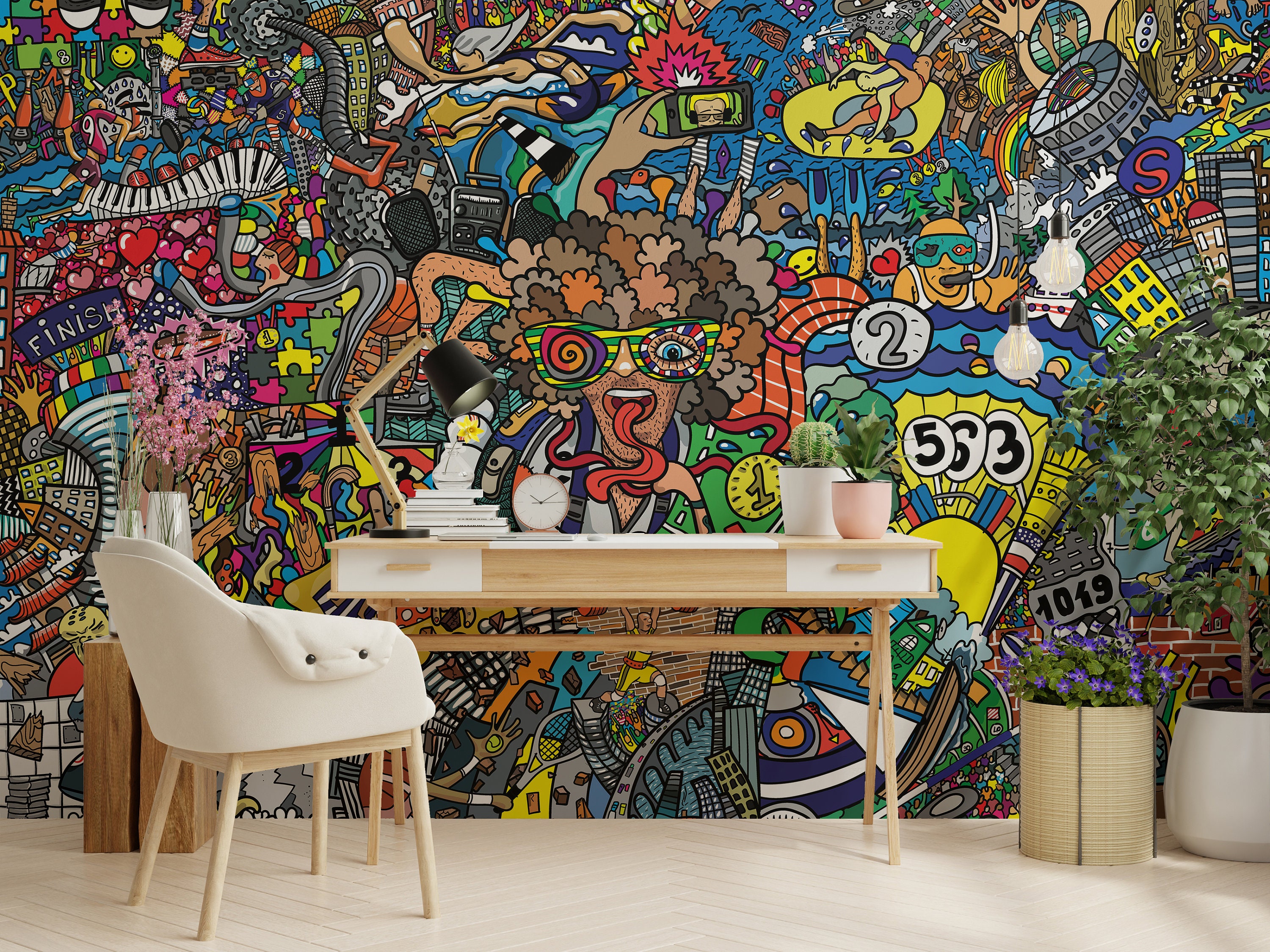 Impressive Sports Graffiti Wallpaper Mural, Large Scale Collage Art ...