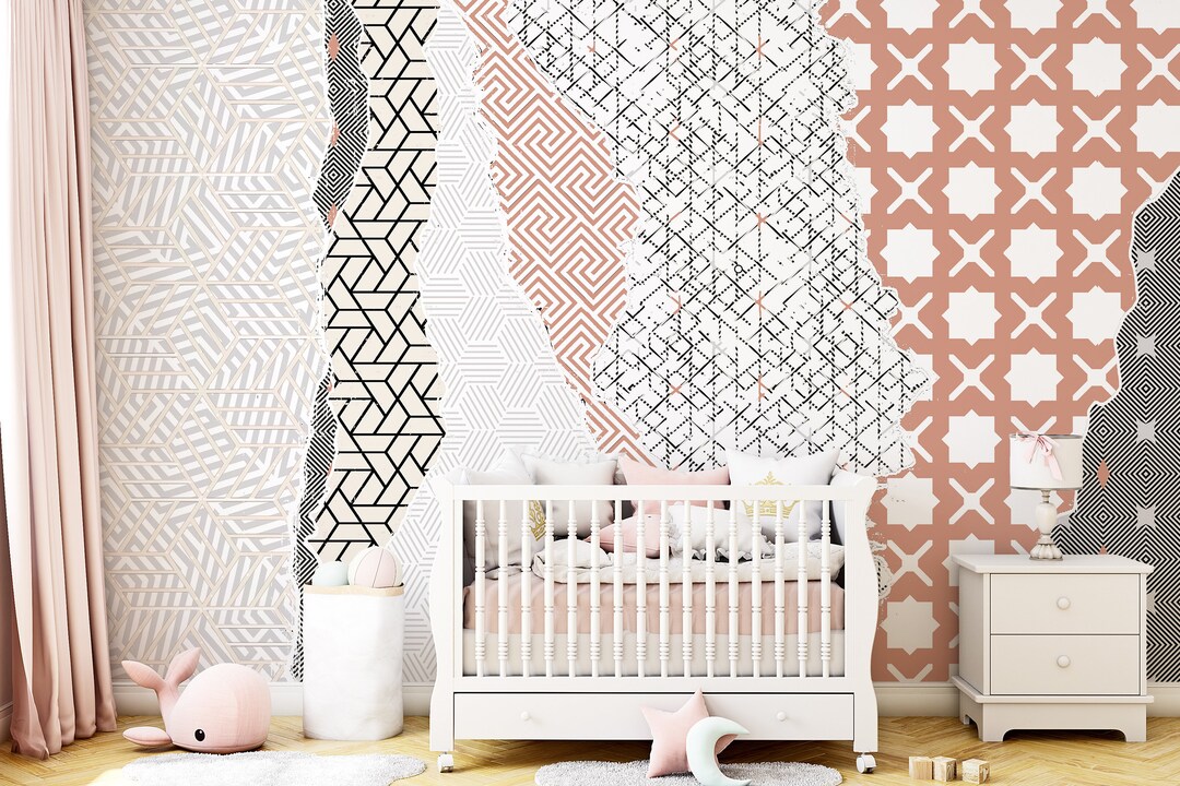 Geometric Layered Pattern Wallpaper Modern Wall Art for Restaurants ...