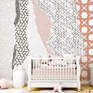 Geometric Layered Pattern Wallpaper Modern Wall Art for Restaurants ...