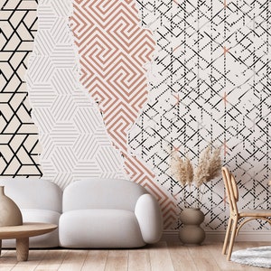 Geometric Layered Pattern Wallpaper Modern Wall Art for Restaurants ...