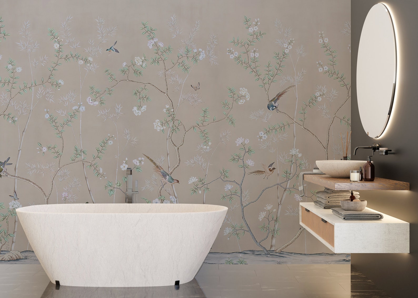 Beige Chinoiserie Wallpaper Elegant Asian-inspired Design - Etsy