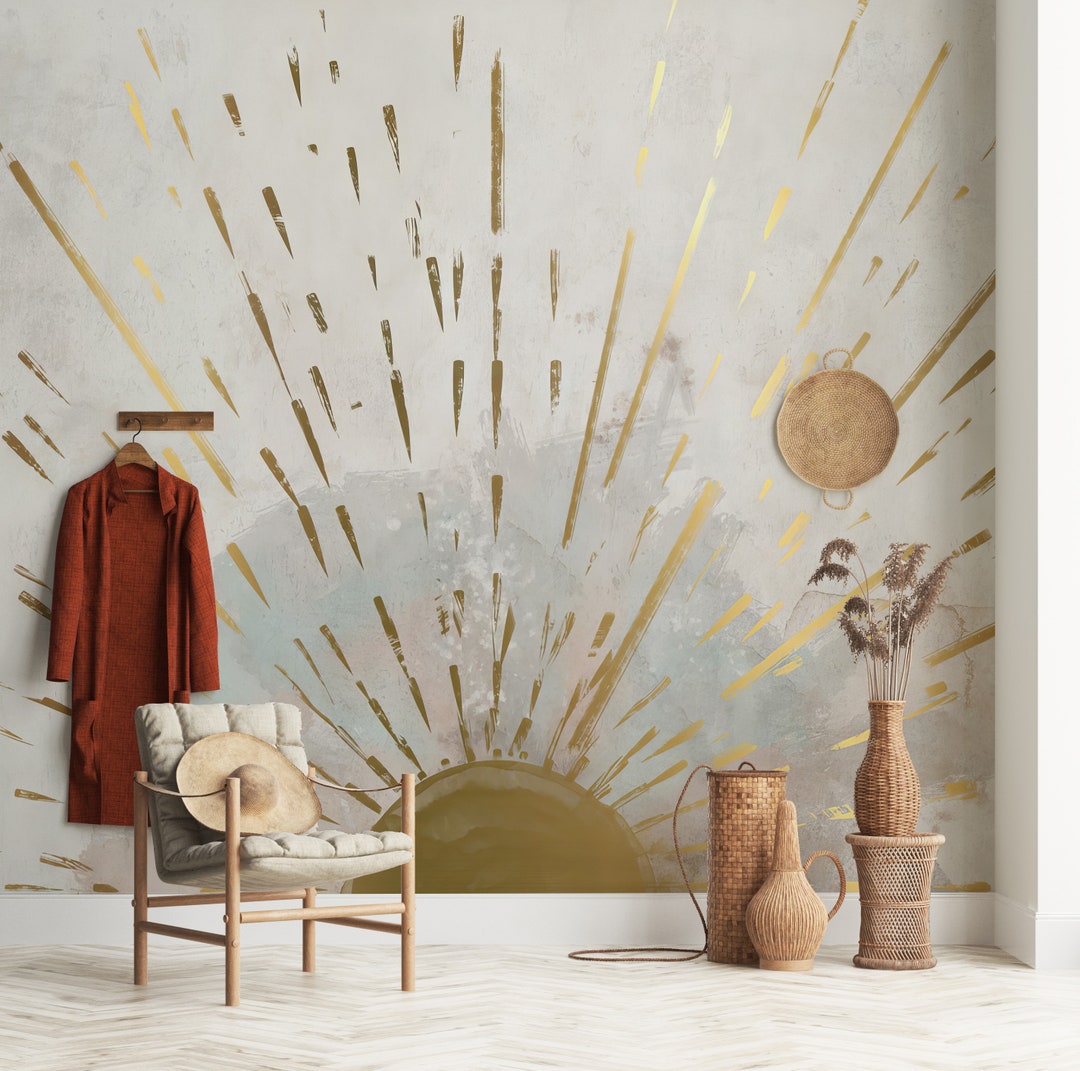 Rising Sun Wallpaper Golden Rays Wallpaper Mural, Peel and Stick ...