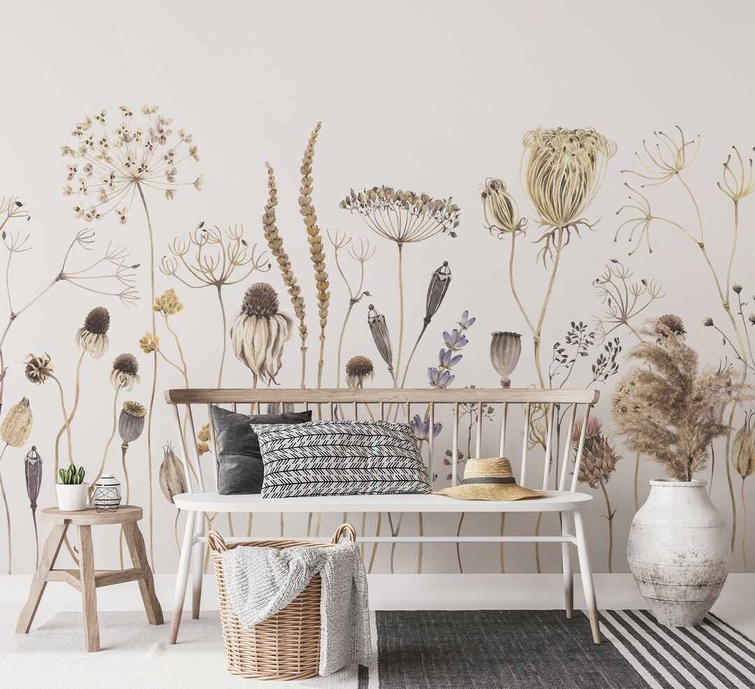 Botanical Wall Art Floral Wallpaper Mural Peel and Stick Natural Wall ...