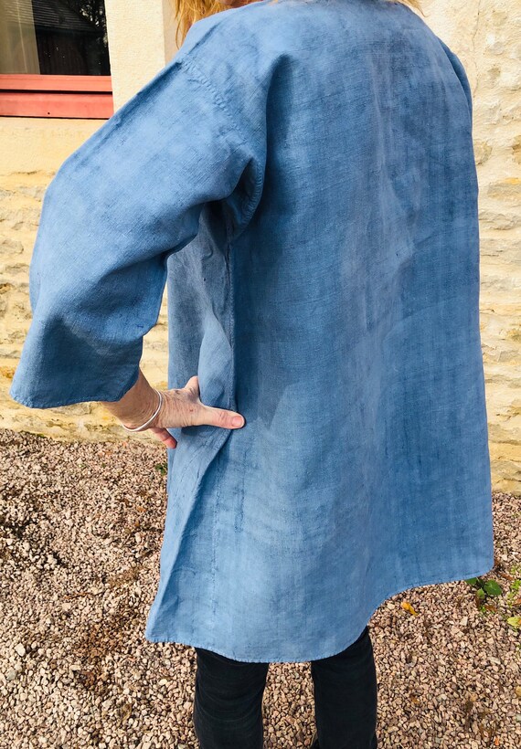 Antique French Linen smock (Late 1800s) Vintage Blue … - Gem
