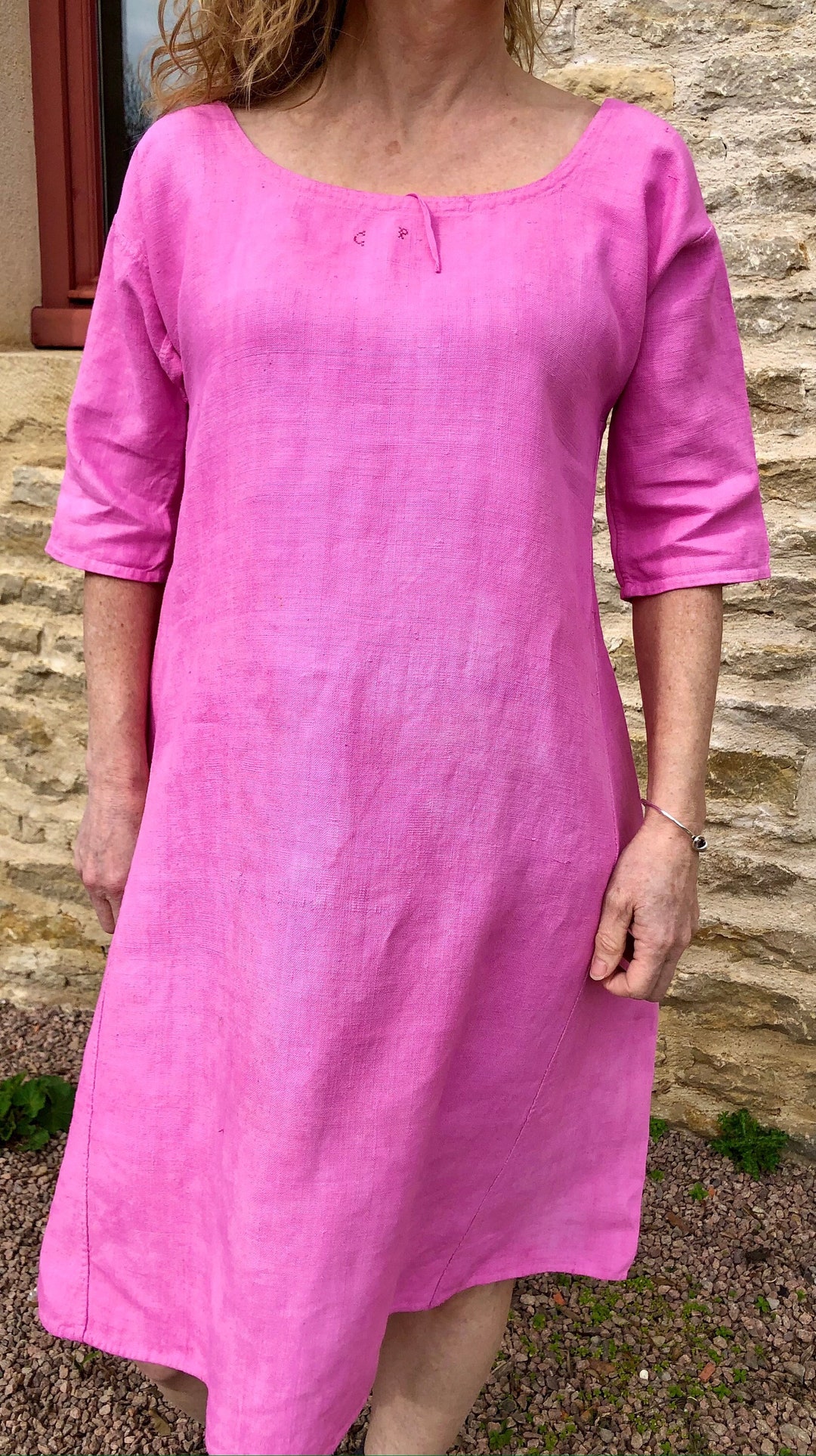 Antique French Linen Smock late 1800s Vintage Deep Pink Chore ...