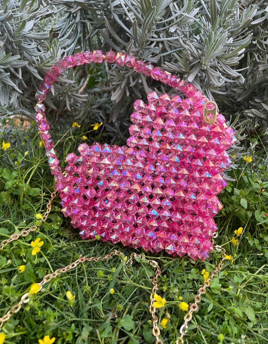 Unique Heart Bag With Pink Crystal Beads,handmade Elegant Beaded Bags ...