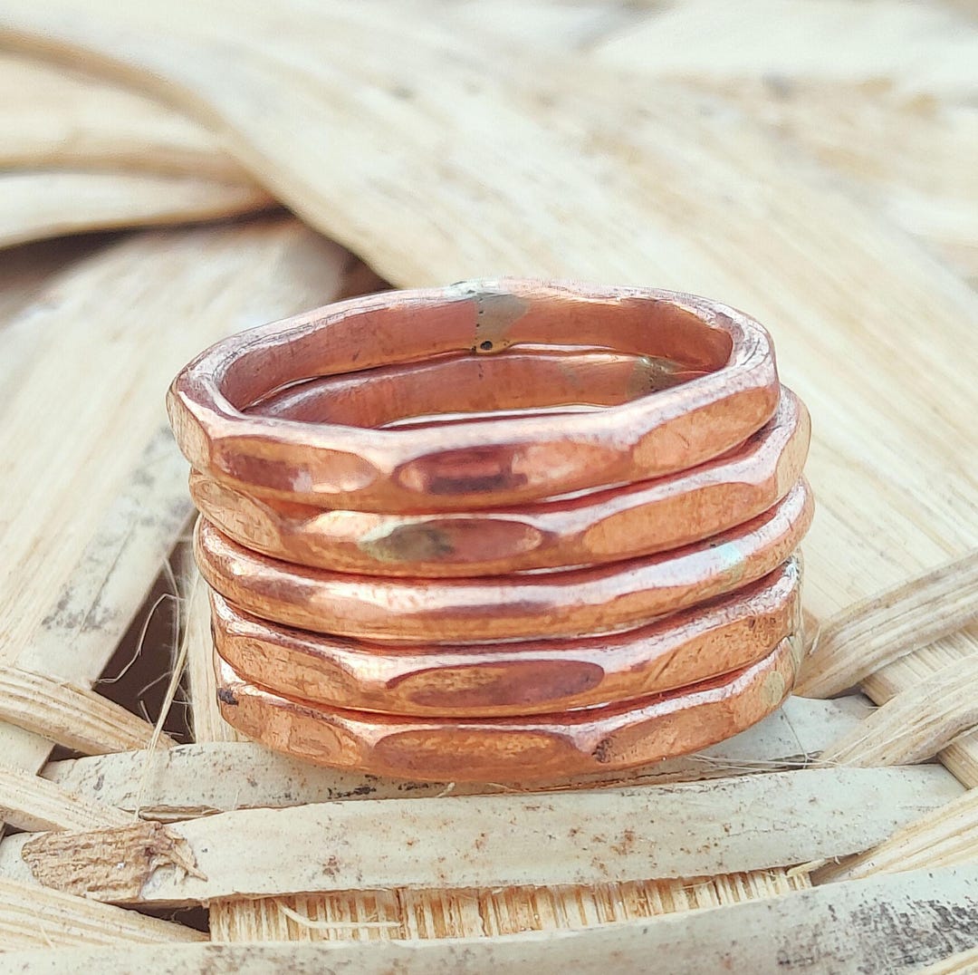 Handmade Hammered Copper Stacking Rings - Set of 5 - Etsy