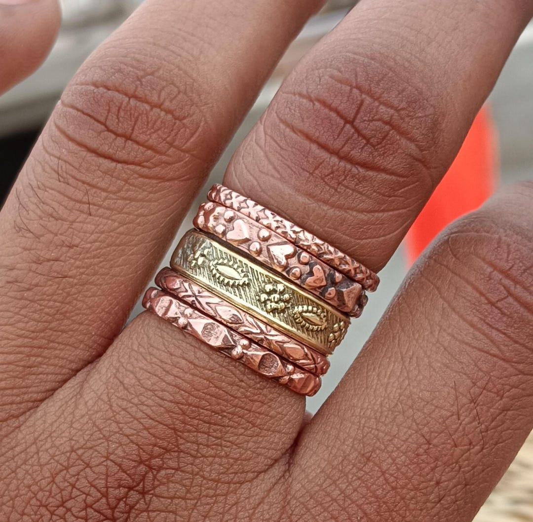 Pure Copper Ring, Set of 5 Copper Ring, Brass Jewelry, Handmade Ring ...