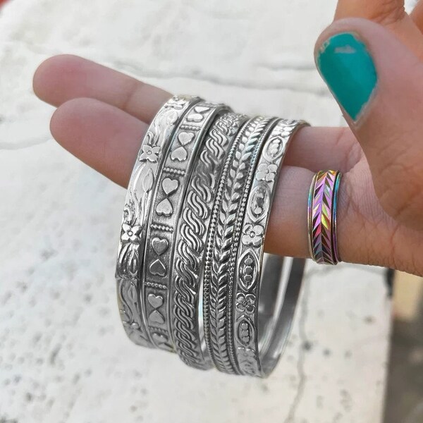 Sterling Silver Bangle Bracelet Set - Etsy