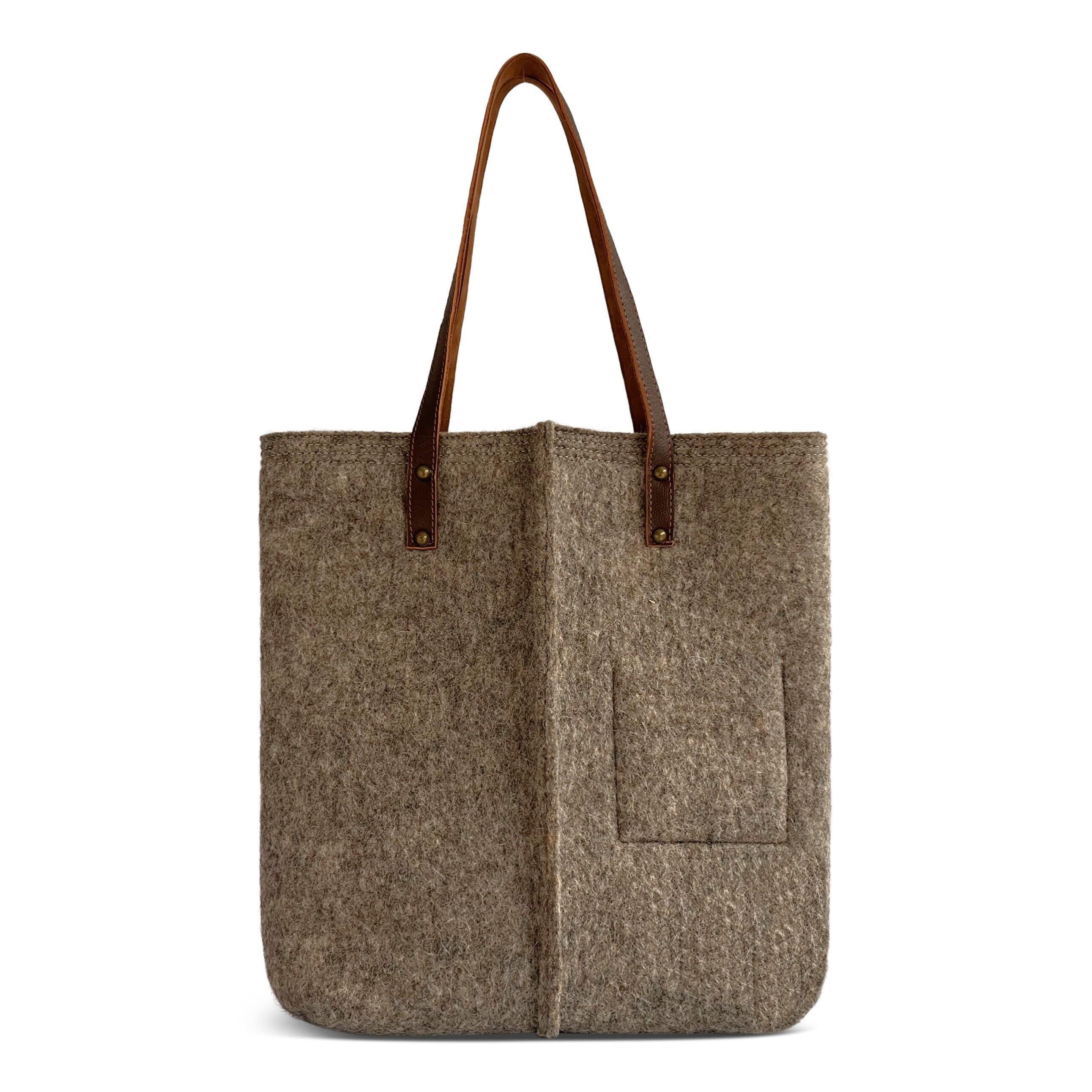 Embroidered Felt Tote Bag: Handmade Wool Floral Design, Leather Handles ...