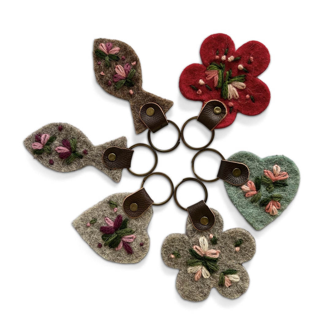 Handmade Wool Felt Keychain: Embroidered Floral Design - Etsy