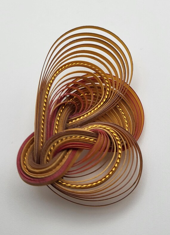 Vintage Asian Quilled Bamboo Handmade Brooch 1960s 5c… - Gem