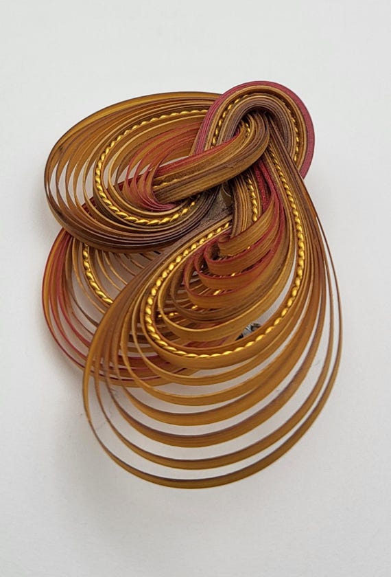 Vintage Asian Quilled Bamboo Handmade Brooch 1960s 5c… - Gem