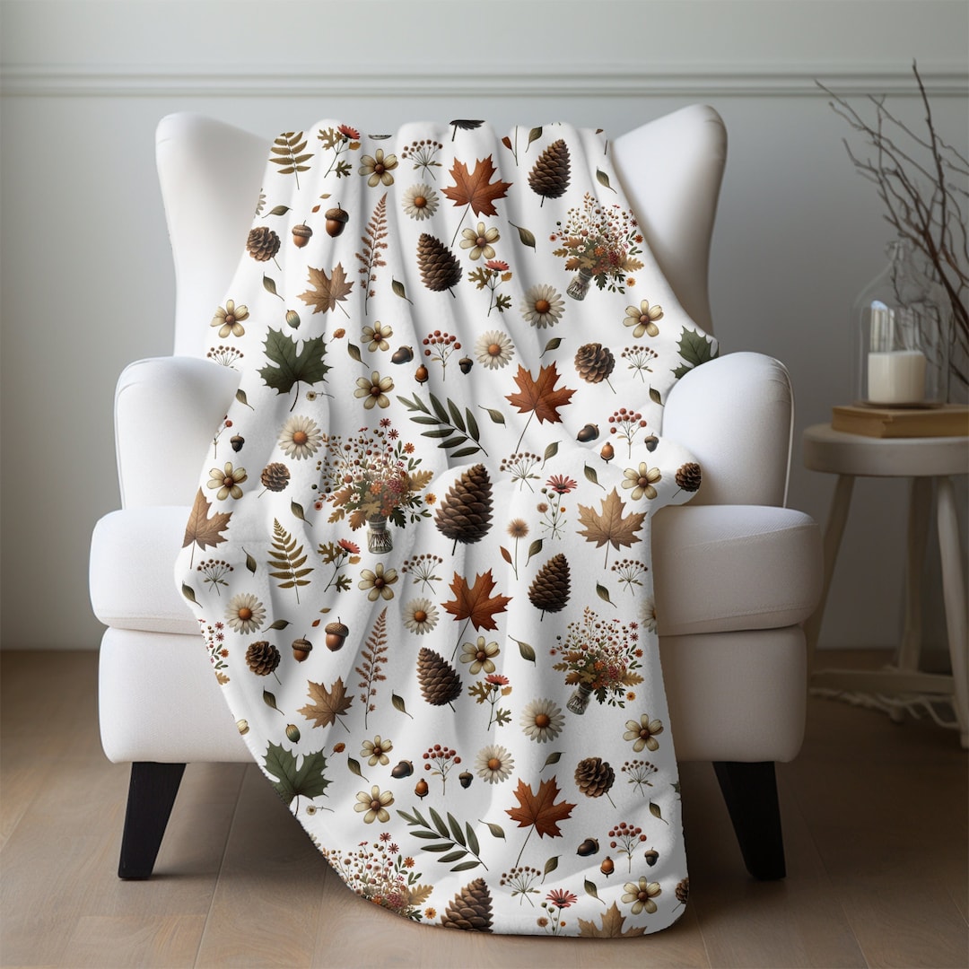 Fall Leaves Blanket, Cottage Autumn Blanket, Cozy Farmhouse Home Décor ...