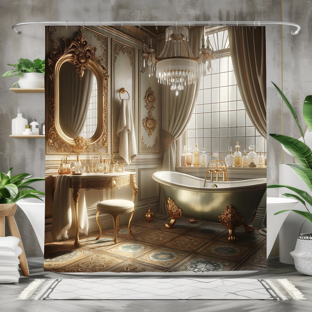 Elegant Victorian Gold Bathroom Shower Curtain, Luxury Gold Bath ...
