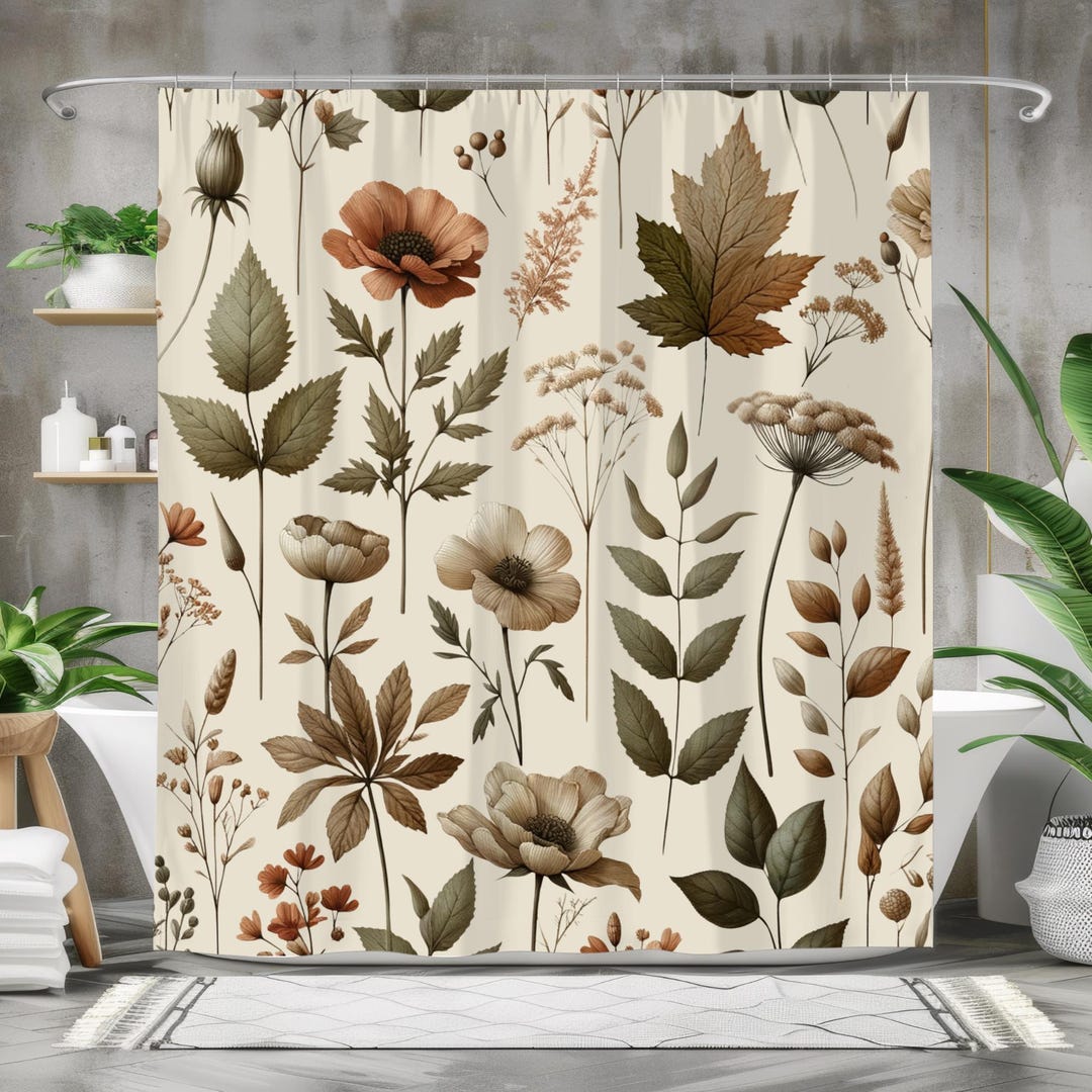 Neutral Earth Tone Shower Curtain, Autumn Farmhouse Bathroom Décor ...