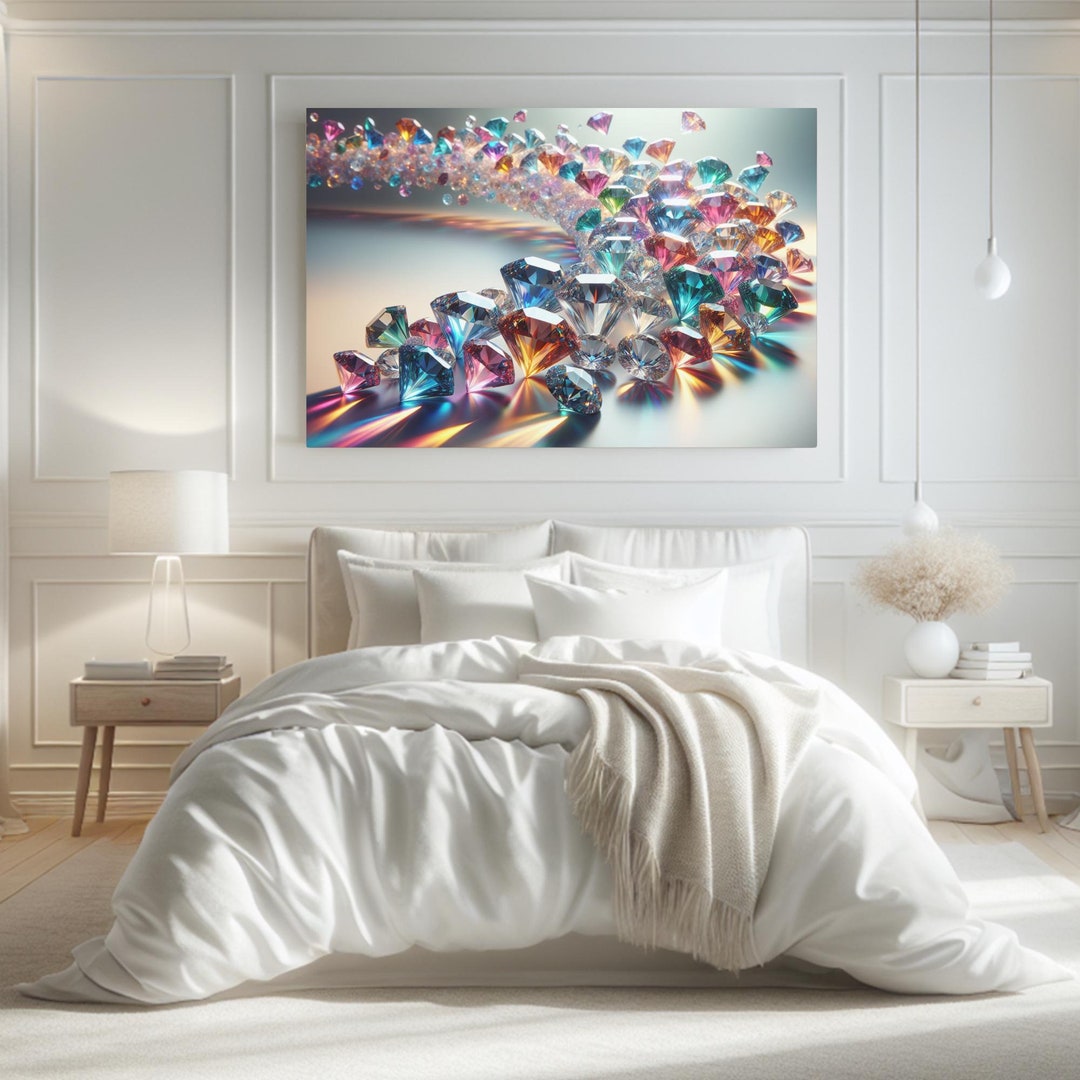 Diamond Canvas Wall Art, Multicolored Falling Diamonds Luxury Wall ...