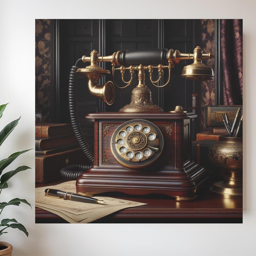 Antique Victorian Telephone on Desk, Masculine Office Wall Art, Man ...