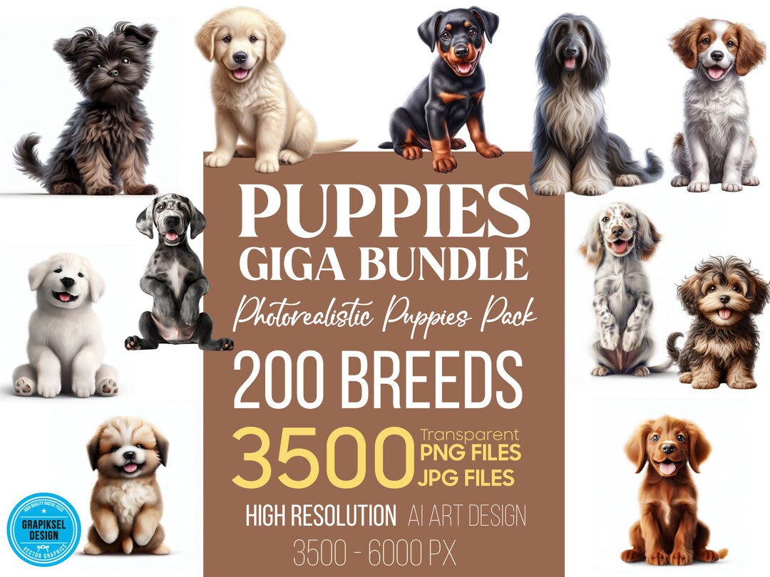 GIGA Puppies Bundle.photorealistic Puppies Pack,200 Breeds,3500 High ...
