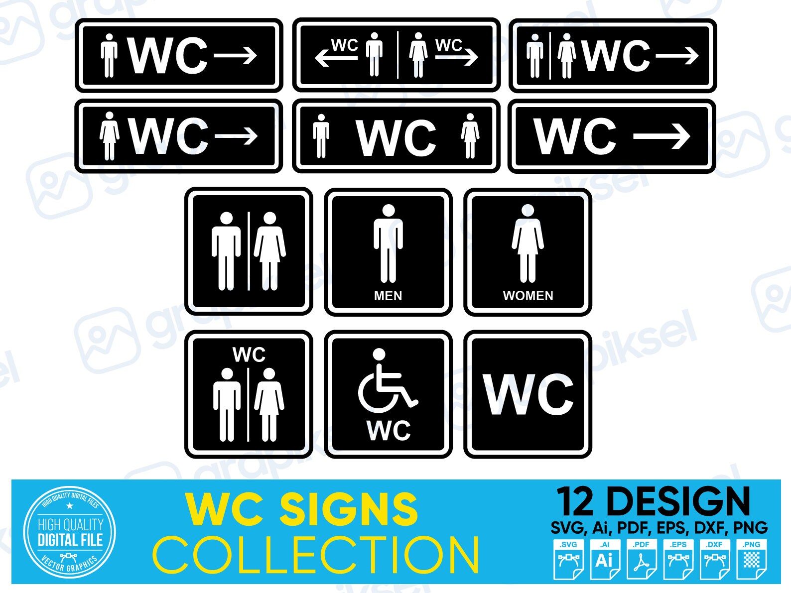 Restroom, WC Sign Set. Cnc Cut Files. Men Women WC SVG Dxf, Pdf, Ai ...