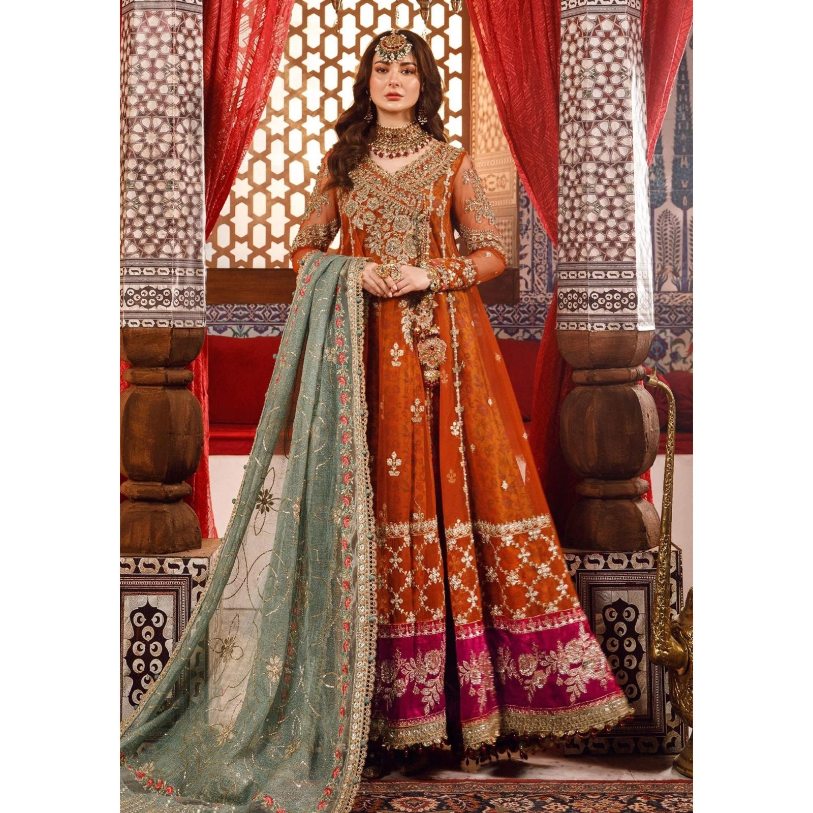 Party Wear Pakistani Long Dress In Rust Shade Online 2022 – Nameera By ...