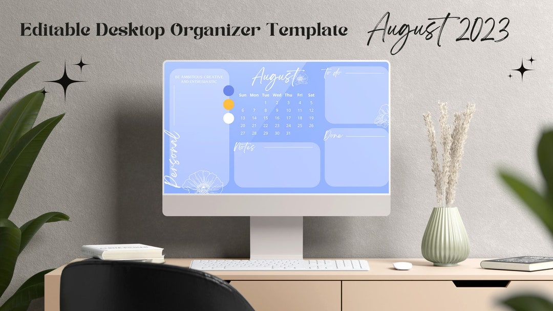 Desktop Wallpaper Organizer Editable Template August 2023 - Etsy