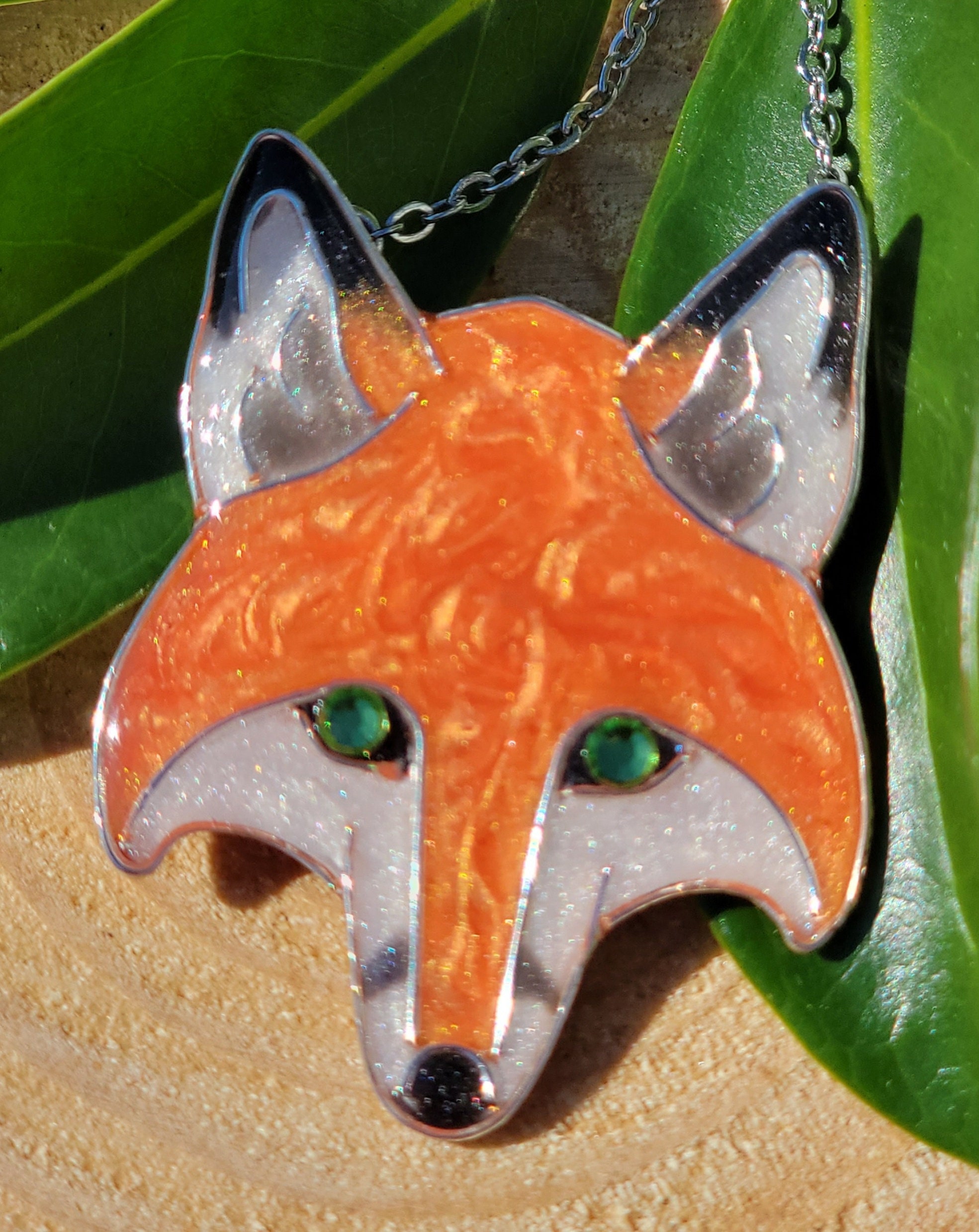 Fox Neckace With Crystal Art Jewelry Handmade Resin Fox - Etsy