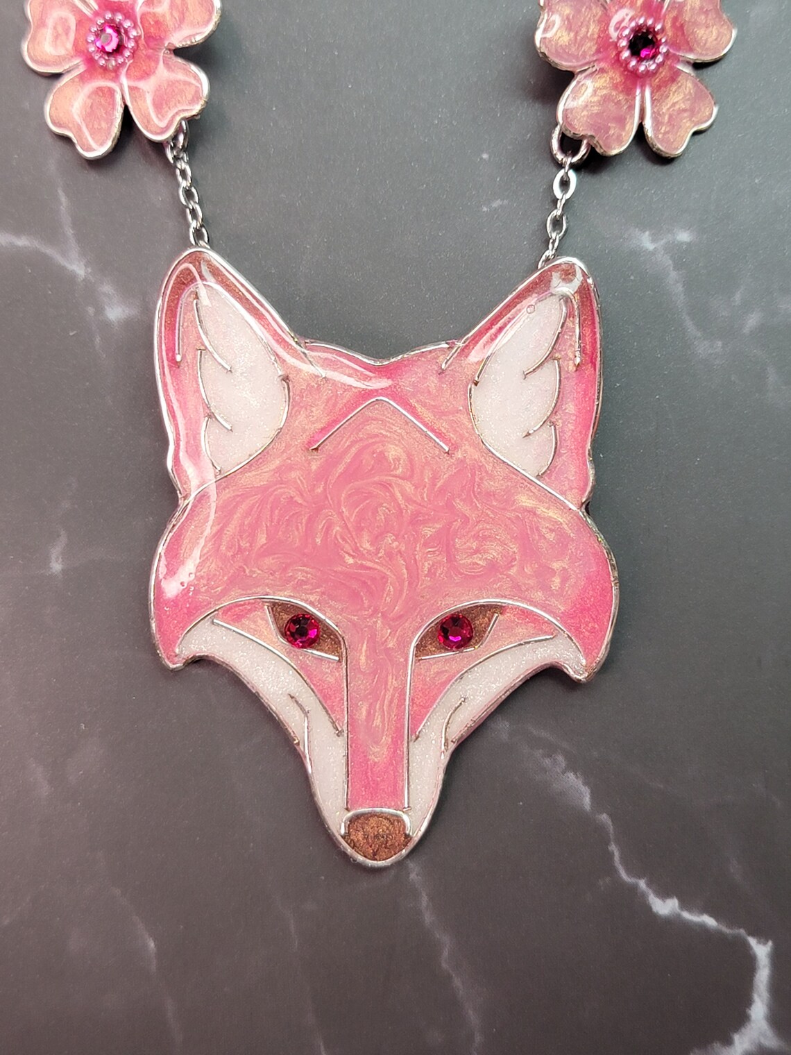 Cherry Blossom Fox Necklace, Sakura Flower Fox Pendant, Cherry Blossom ...