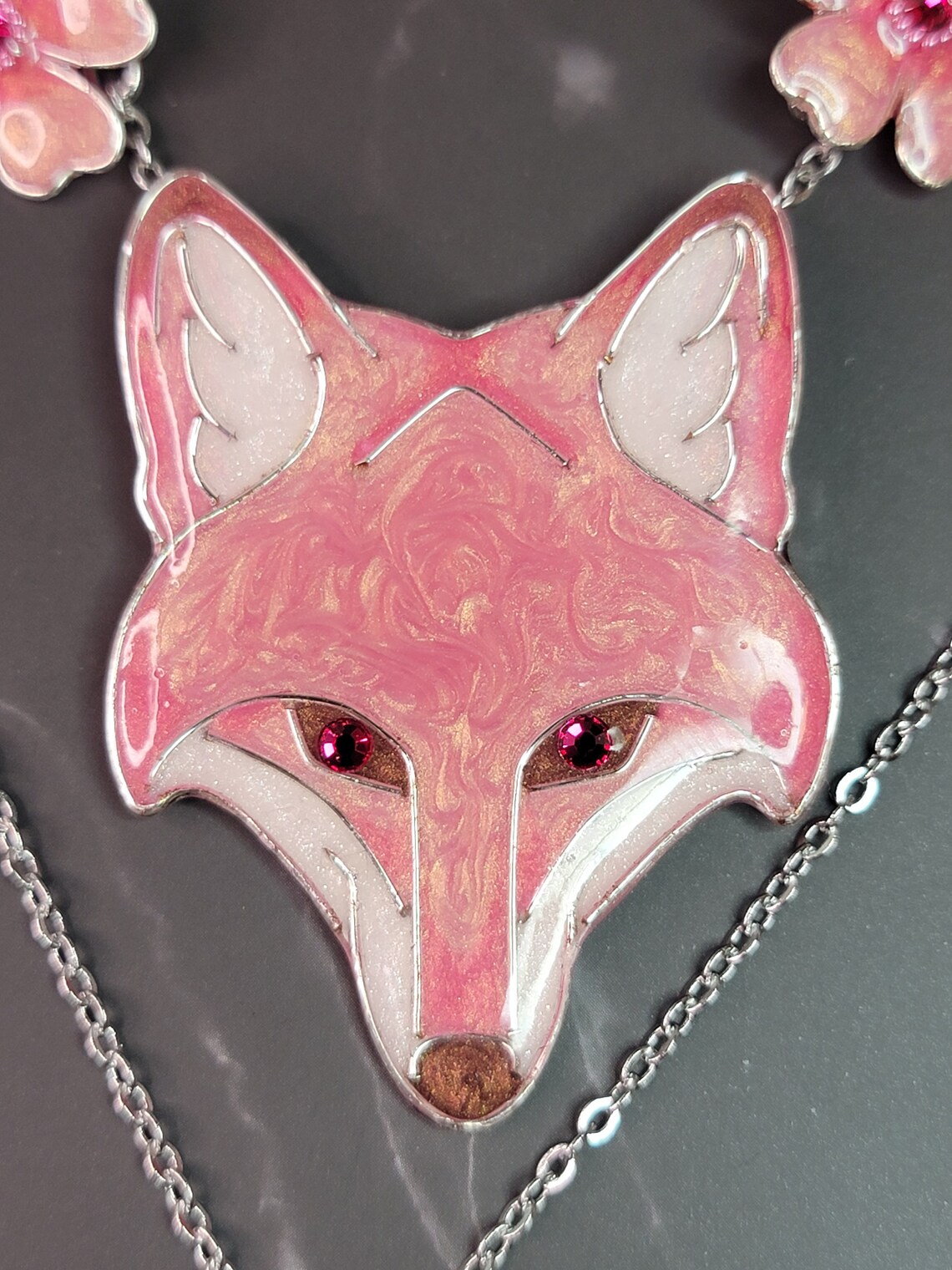 Cherry Blossom Fox Necklace, Sakura Flower Fox Pendant, Cherry Blossom ...
