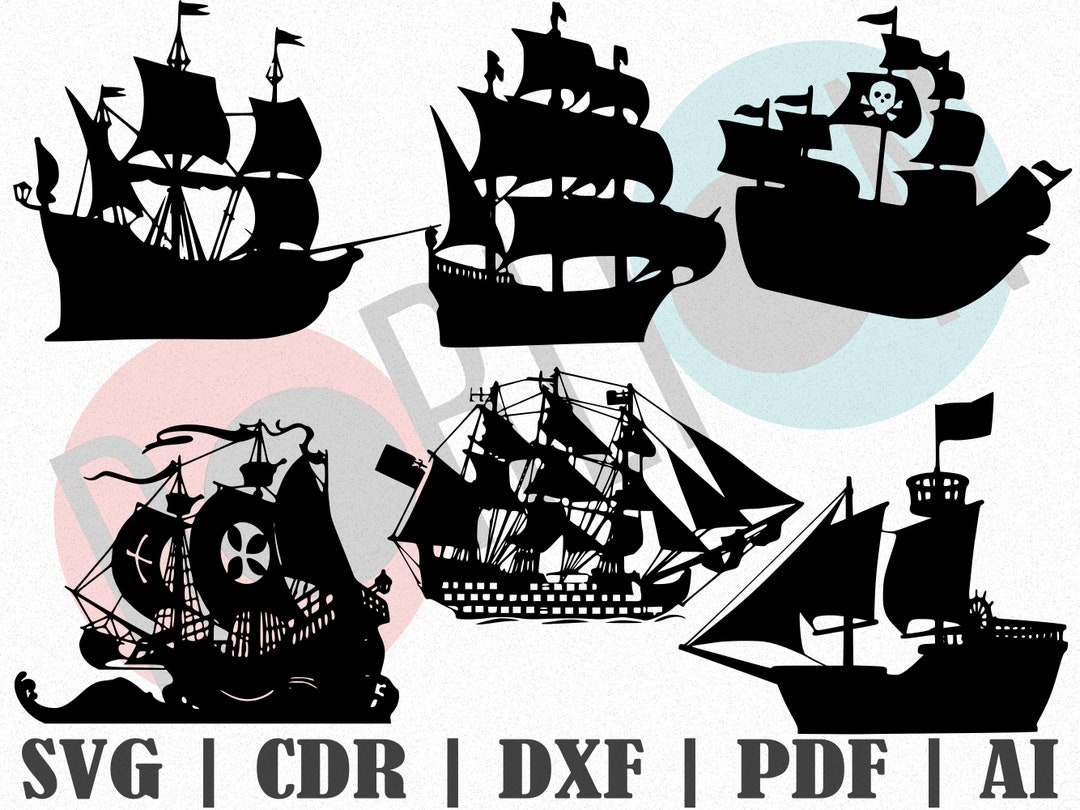 Pirate Ships SVG 6 Pieces, Customize Gift Svg, Vinyl, Bundle Cut File ...