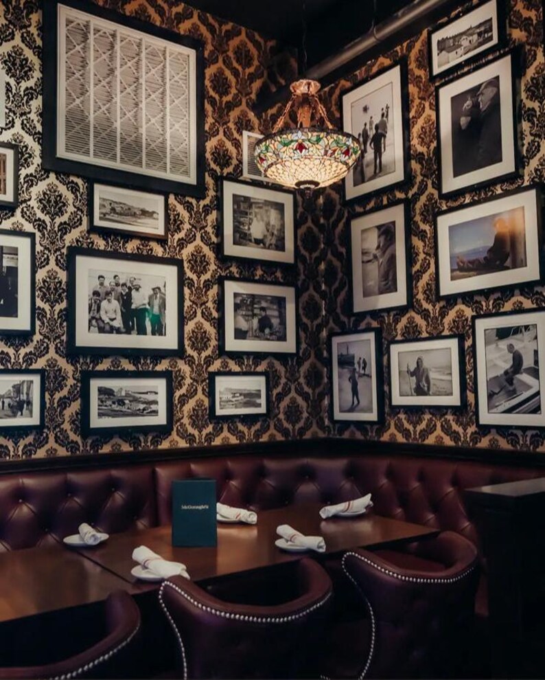 Belfast Damask Flock Wallpaper - Brown and Gold - Irish Bar Wallpaper ...