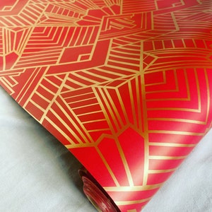 Art Deco Wallpaper - Red and Gold - Etsy